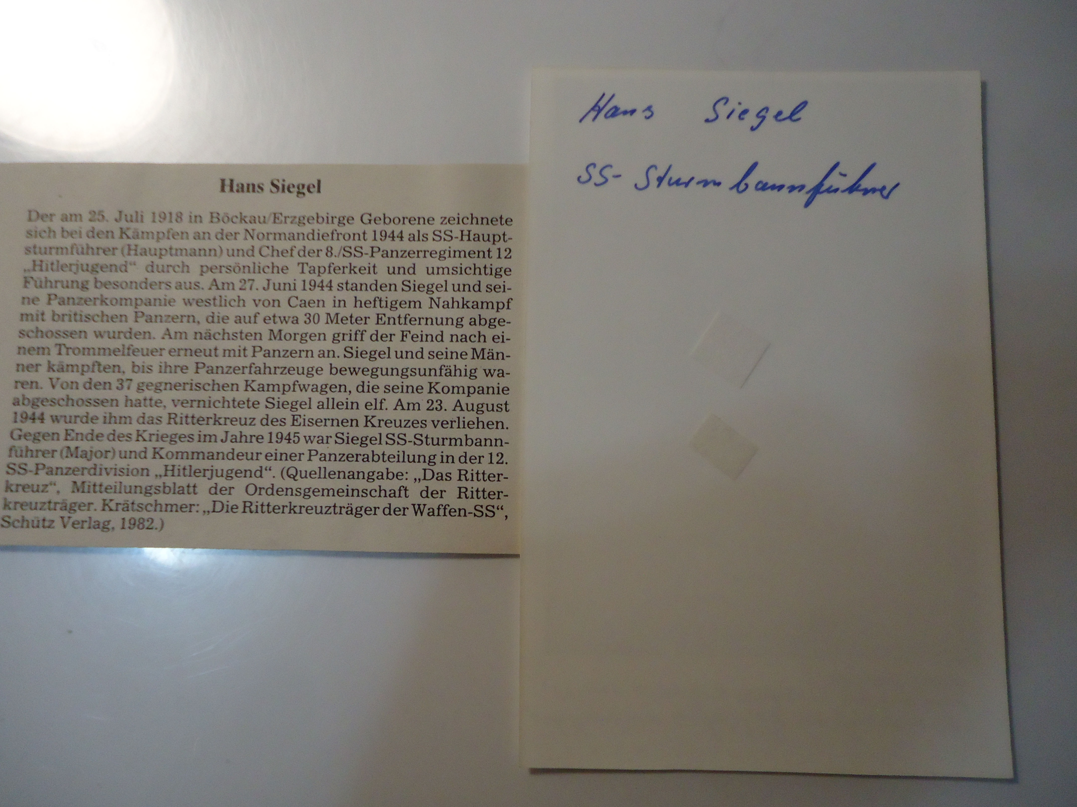 SS STURMBANNFUHRER 12 SS PANZER CMDR HANS SIEGEL AUTOGRAPH | SJS Militaria